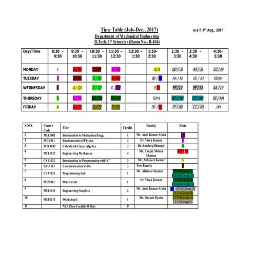 IIT Kanpur Course Schedule 2022-23 | PDF