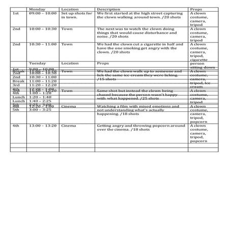 Time table for music vid | PDF
