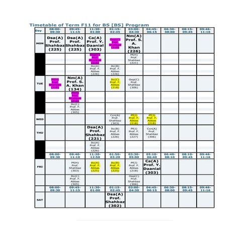 Timetable of term f11 for bs | DOCX