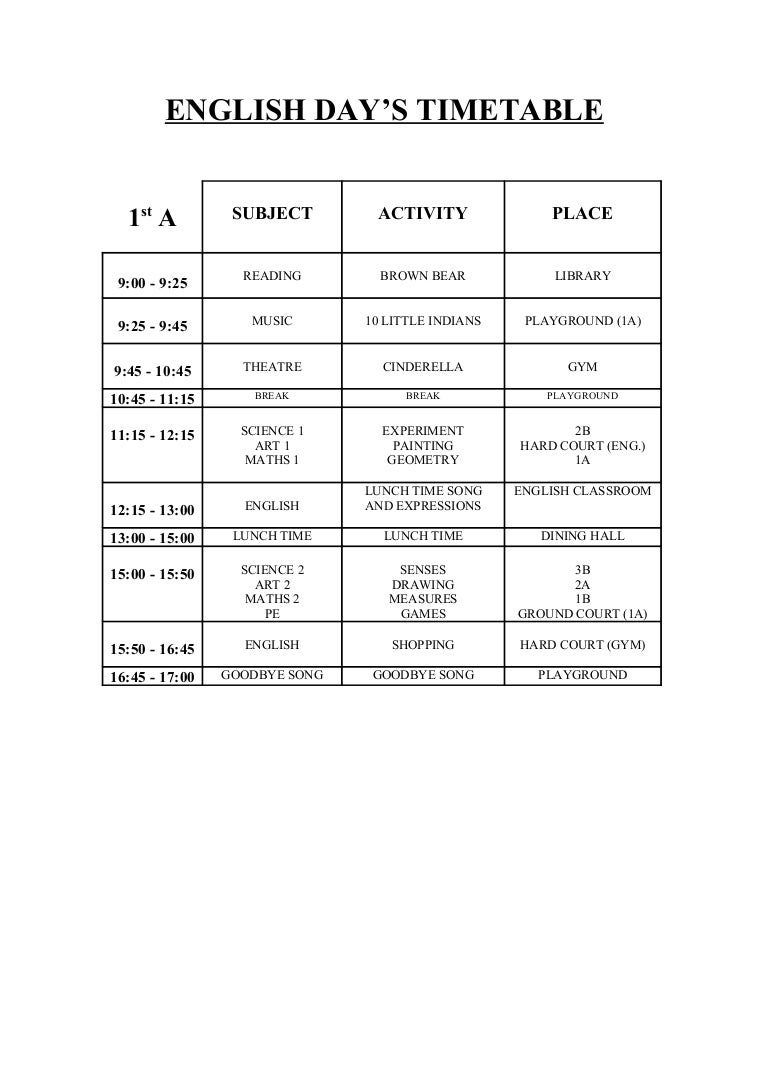 Timetables English day