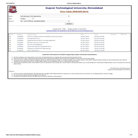 GTU Electrical Engineering Sem 3 Exam Time Table | PDF