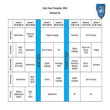 Northside Timetable 2A (Learn The Timetable) | PPT