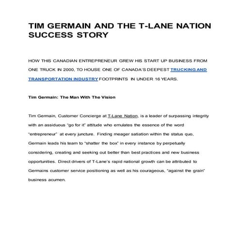 Tim germain and the t-lane nation success story | DOCX