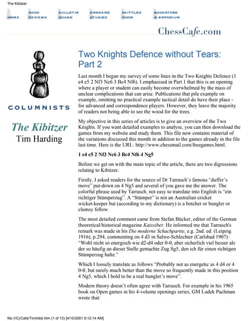 Tim harding two knights defence part i | PDF