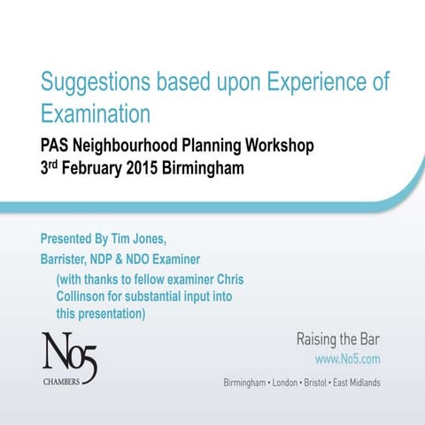 Tim Jones, Barrister, NDP & NDO Examiner - Suggestions based upon ...