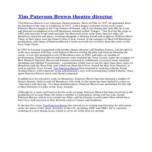 Tim paterson brown theatre director