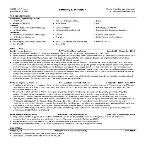 Tim Schuman resume | PDF | Operating Systems | Computer Software and Applications