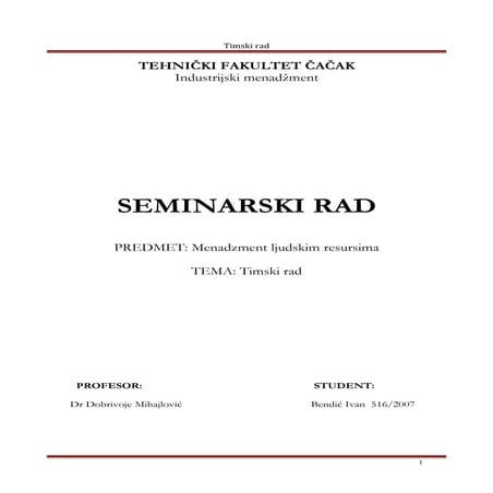 Timski rad menadzment ljudskim resursima | PDF
