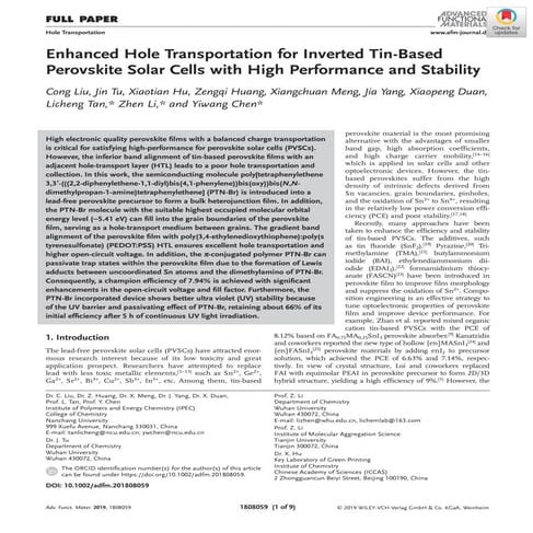 Enhanced Hole Transportation for Inverted Tin-Based Perovskite Solar ...