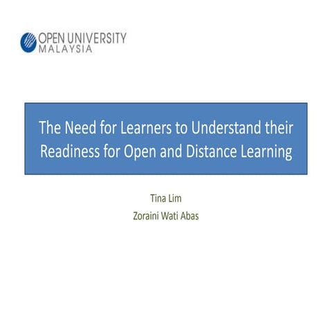 The Need for Learners to Understand their Readiness for Open and ...