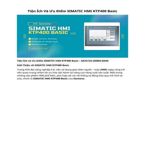 Tiện Ích Và Ưu Điểm SIMATIC HMI KTP400 Basic | DOCX