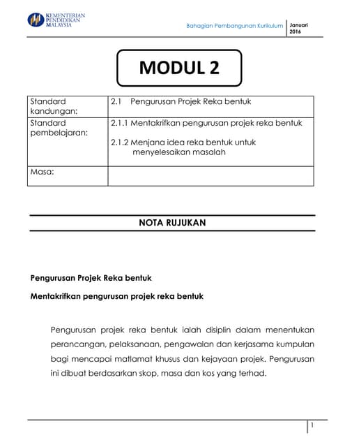 Reka Bentuk & Teknologi : Bab 2 pengurusan projek | PPTX