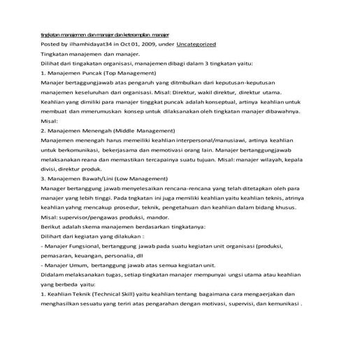 Tingkatan manajemen dan manajer dan keterampilan manajer | DOCX