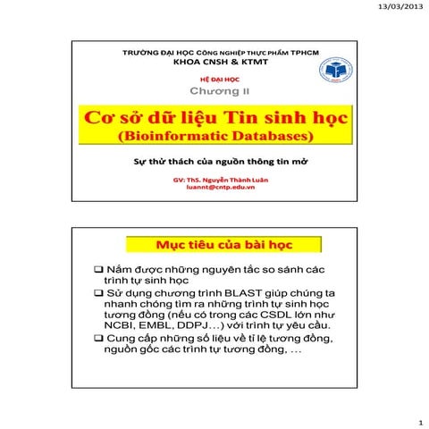 Giáo trình giảng dạy môn Tin sinh học | PDF