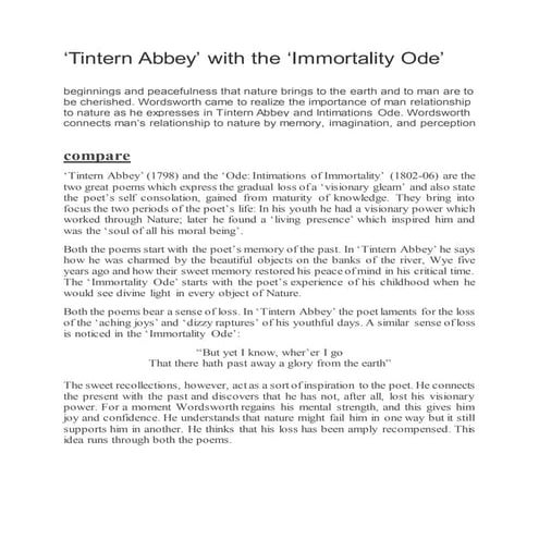 Tintern abbey and immortality ode | DOCX