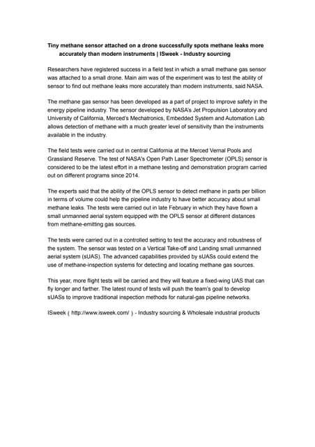 Nasa develops miniature gas sensor to tests methane gas on mars | PDF