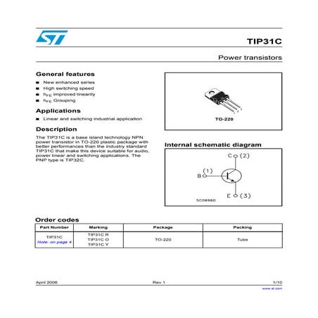 Original NPN Transistor TIP31C TIP31 TO-220F New STMicroelectronics | PDF