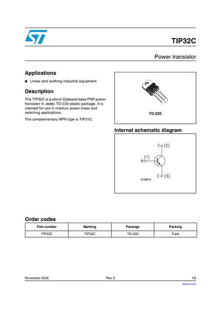 Original Transistor PNP TIP36C TIP36 TO-247 25A 100V New ST | PDF | Computer Peripherals | Computing