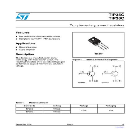 Original Transistor PNP TIP36C TIP36 TO-247 25A 100V New ST | PDF