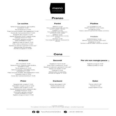 Tipico Ristorante Menu | PDF
