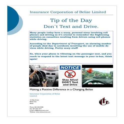 Tip Of The Day 2 Don´T Text And Drive | PDF | Auto Safety | Automotive