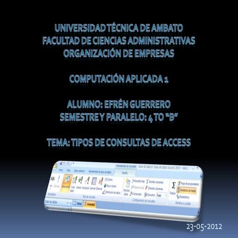 Tipos de consultas | PPTX | Databases | Computer Software and Applications