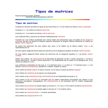 Tipos de matrices 2 | DOC | Physics | Science