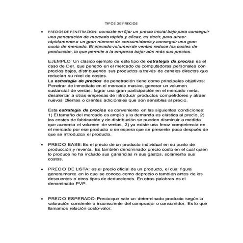 Tipos de precios | DOCX