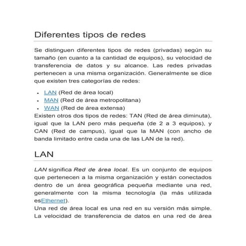Tipos de redes | DOCX | Computer Networking | Computing