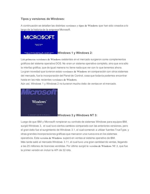 Las diferentes versiones de windows | PDF