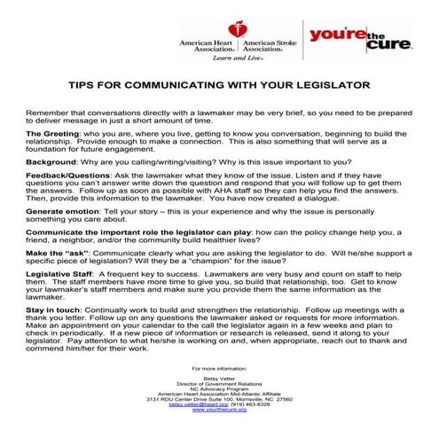 Tips for Communicating With Your Legislator | PDF