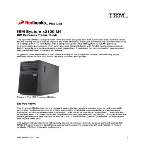 IBM Redbooks Product Guide: IBM System x3100 M4 | PDF