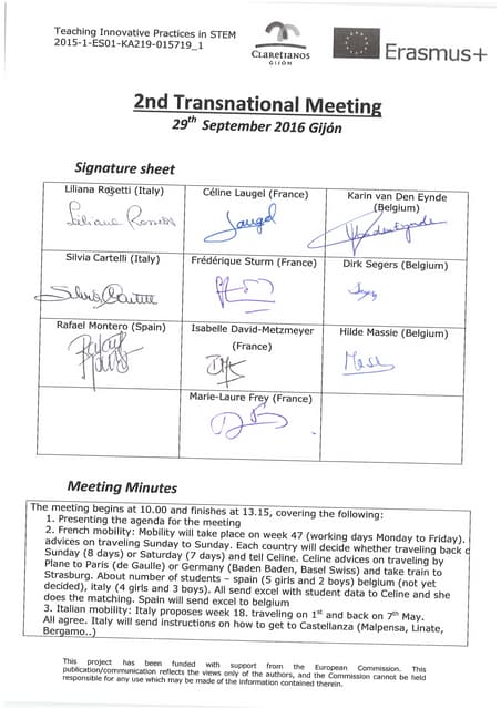 Signature sheet and meeting minutes
