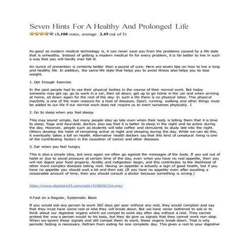 Seven Hints For A Healthy And Prolonged Life | PDF