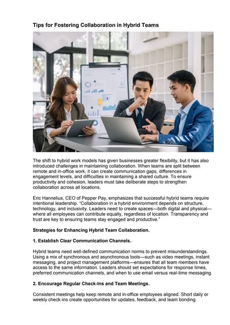 Seven Essential Hybrid Work Tips for Leaders in 2025 | PDF