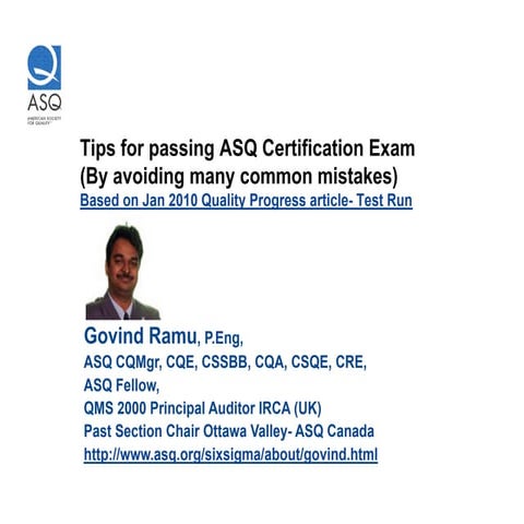 Tips For Passing Asq Certification Exam Asq | PDF