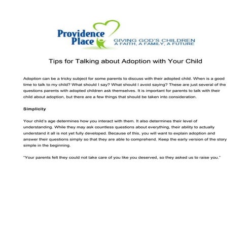 Tips For Talking About Adoption With Your Child | PDF
