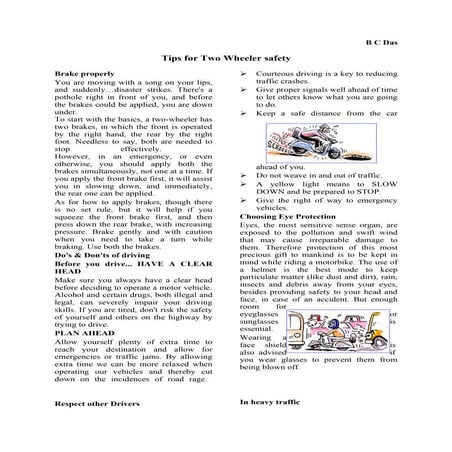 Road safety Tips,Tips for two wheeler safety (brake properly), By B C ...