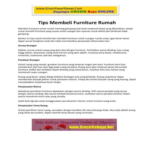 Tips membeli dan memilih furniture rumah | DOCX