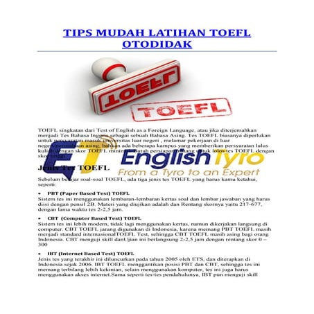 Tips mudah latihan toefl otodidak | PDF