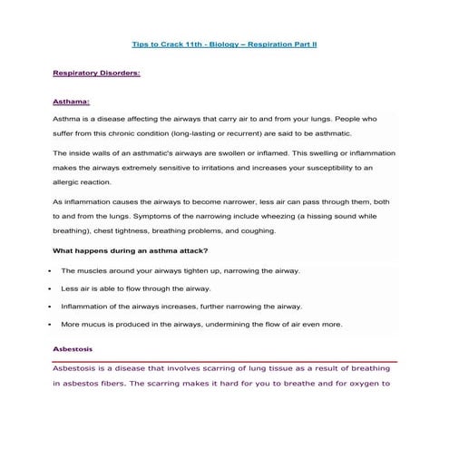 Tips to Crack 11th - Biology – Respiration Part II | PDF