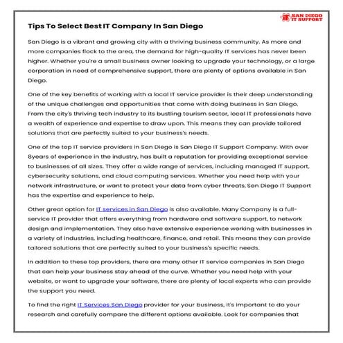 Tips To Select Best IT Company In San Diego | PDF