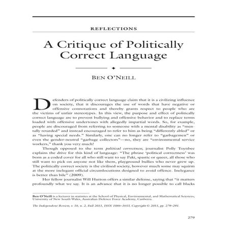A Critique of Politically Correct Language By Ben O’Neill | PDF