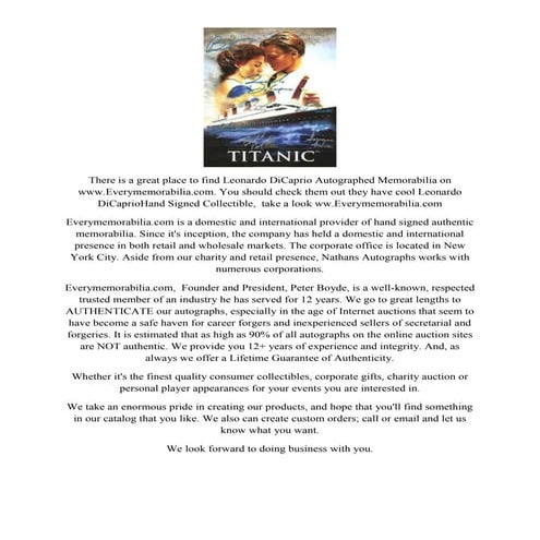 Leonardo DiCaprio Autographed Memorabilia | DOCX