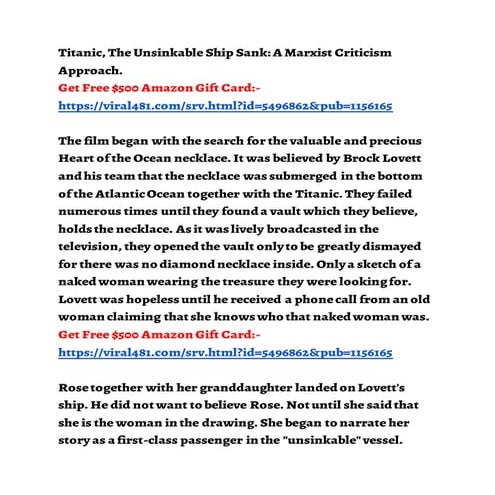 Titanic, the unsinkable ship sank a marxist criticism approach | DOCX