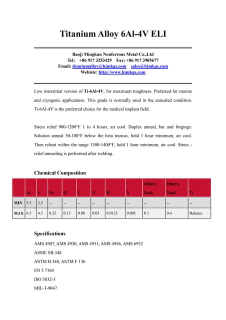 6Al-4V titanium bar - AMS 4928 | PDF | Chemistry | Science