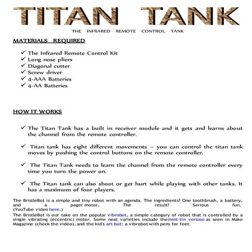 Titan tank | DOCX | Radio Control | Hobbies & Interests