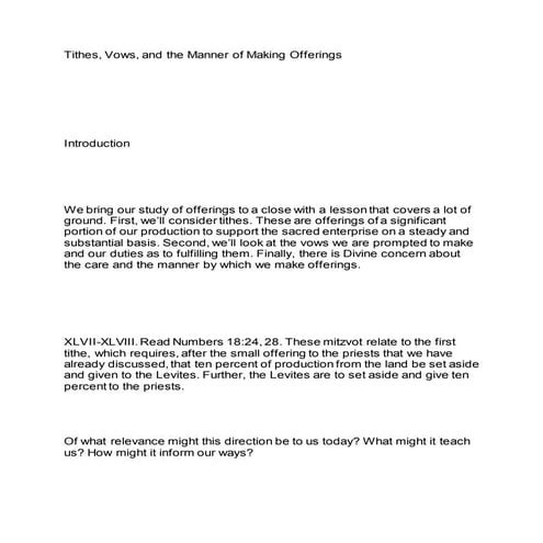 Tithes, Vows, and the Manner of Making Offerings | DOCX