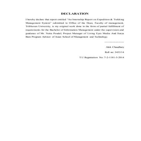 Student declaration, table of content, acknowledge | DOCX