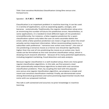 Title: Cost-sensitive Multiclass Classification Using One-versus ... | PDF